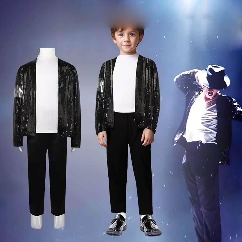 Niño Michael Jackson Billie Jean Cosplay Traje Negro Danza Discoteca ...