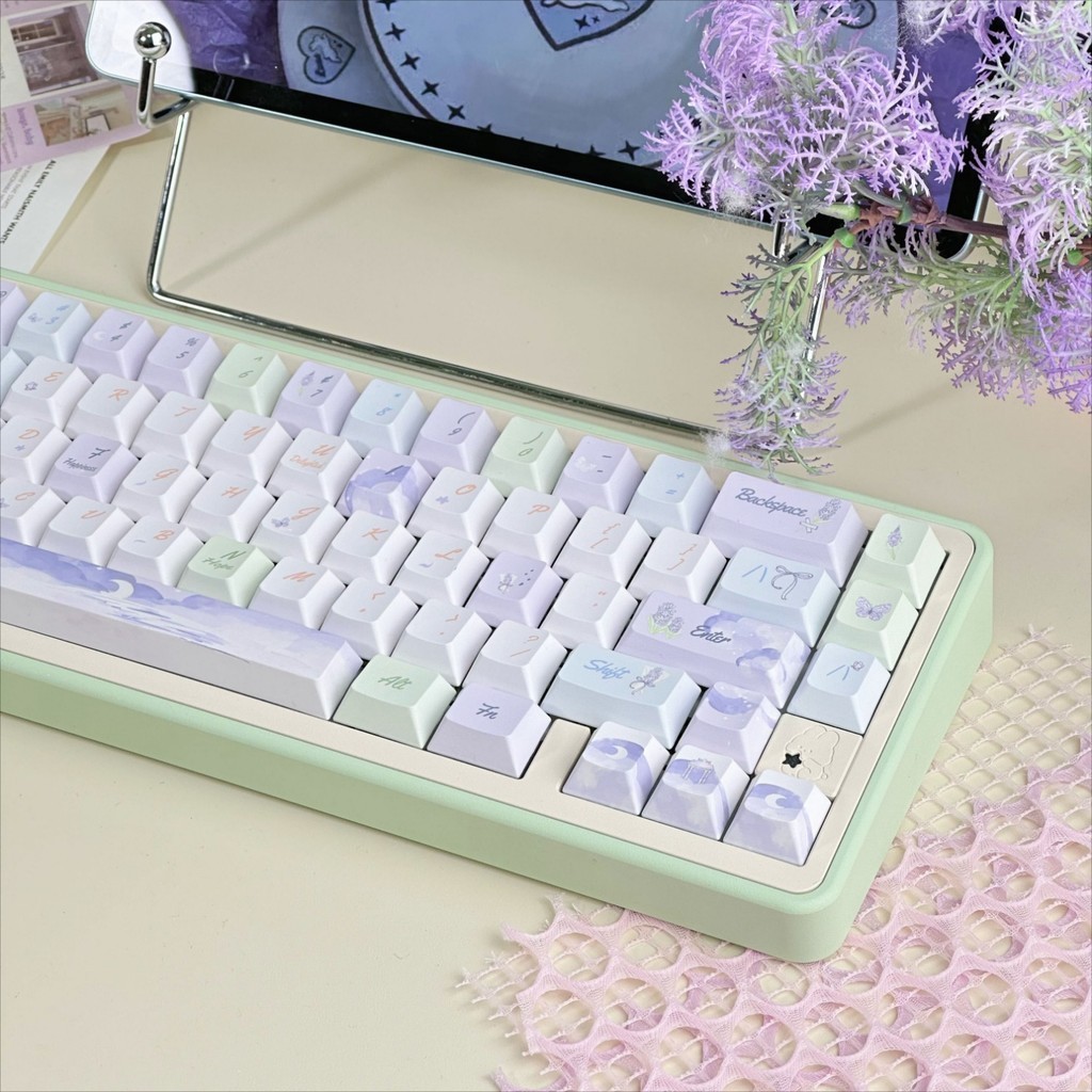 Tapa De Tecla De Sueño Púrpura MOA/Perfil De Cereza PBT Sublimación De Cinco Lados Mariposa ...