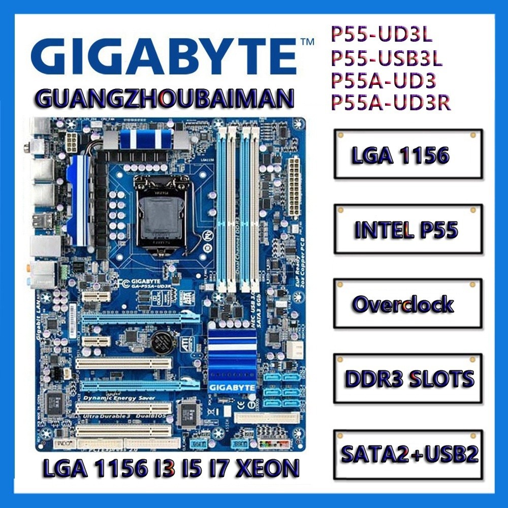 Gigabyte GA-P55A-UD3R P55-UD3L USB3L P55 lga1156 Placa Base DDR3 16GB ...