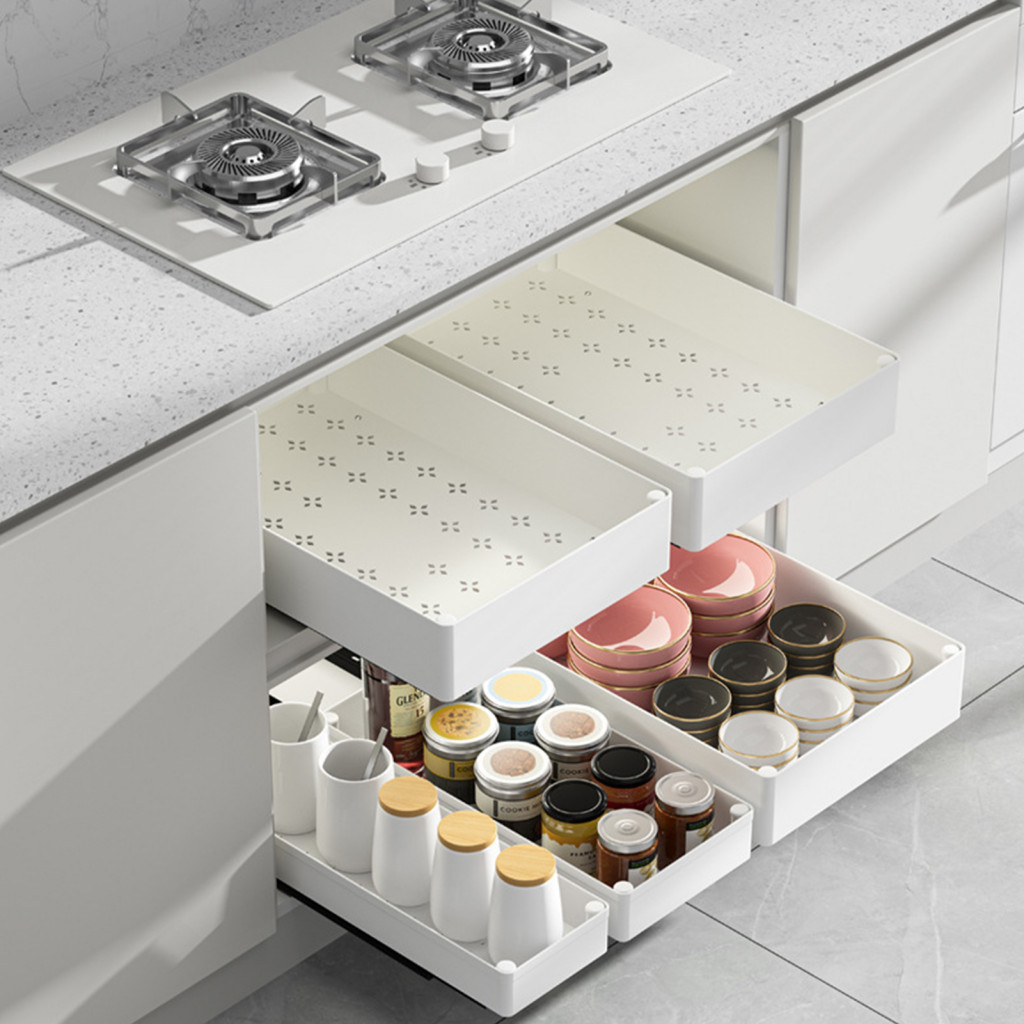 Stackable Storage Box Drawer Kitchen Cabinet Organizer with Divider ...