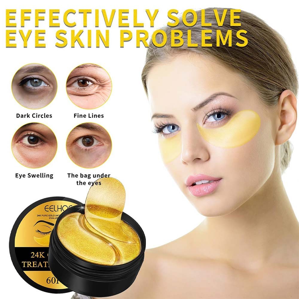 24K Gold Eye Mask Under Eye Gel Patches Collagen Anti Aging Wrinkles 60 ...
