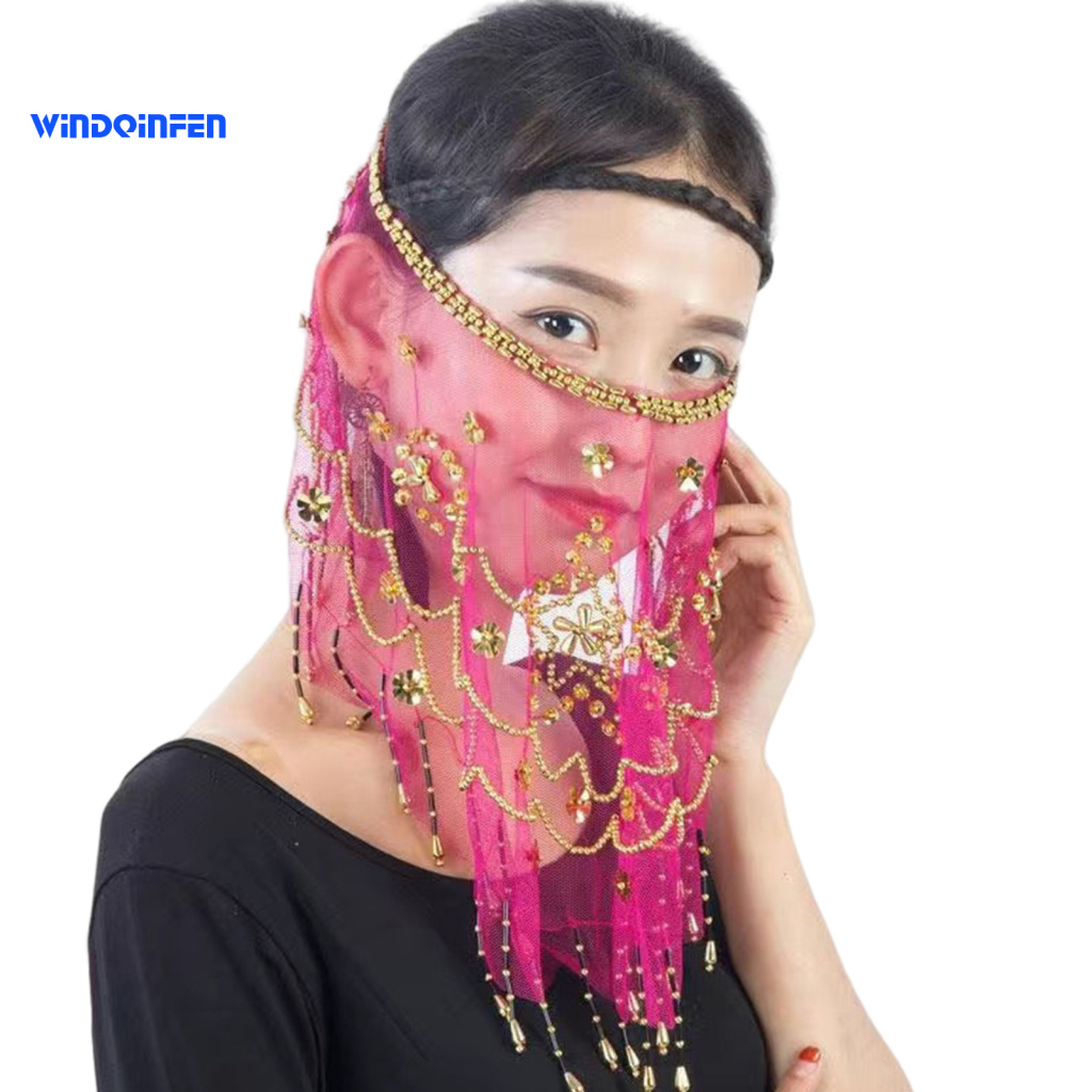 Belly Dance Veil with Sequins Beaded for Performances Sparkling Sequin ...