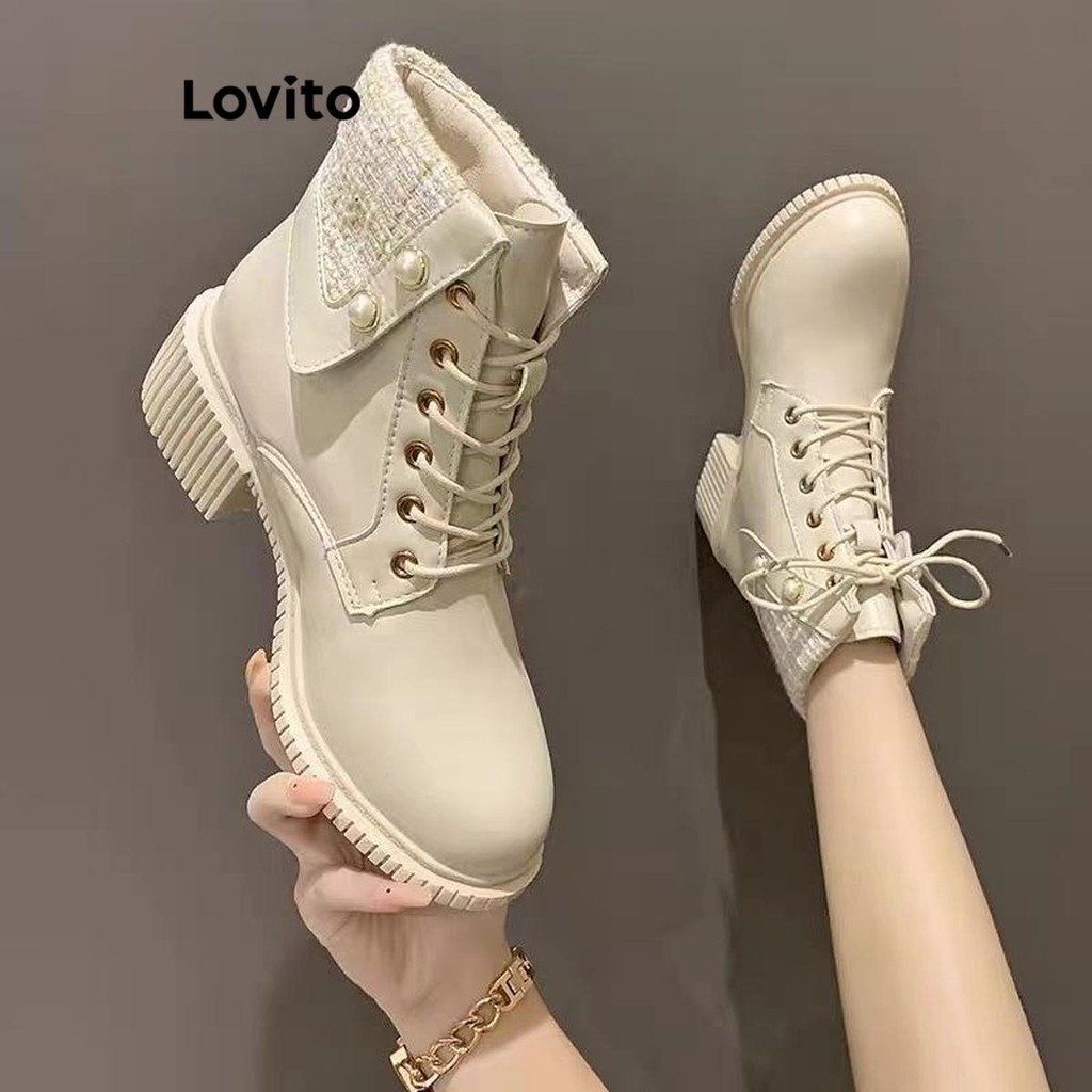 Lovito Elegante Gracia Suave Viento Perla Botas Cortas Versión Coreana ...