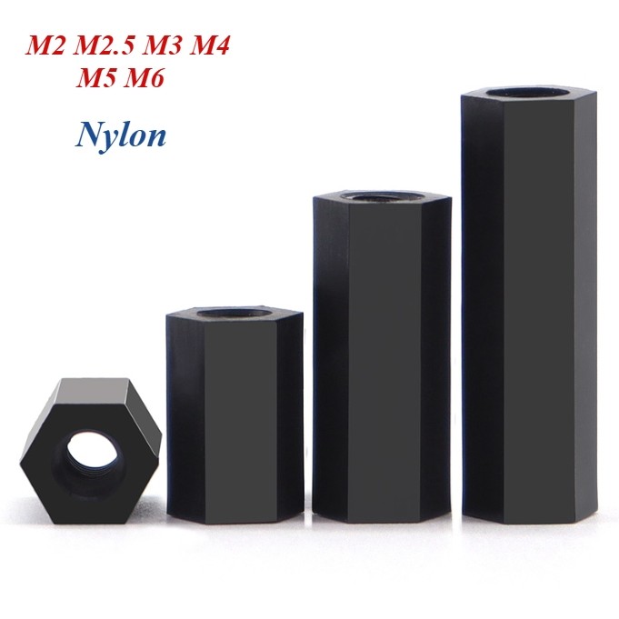 M2 M2.5 M3 M4 M5 M6 Negro Nylon Hex Hembra Standoff Montaje Plástico ...