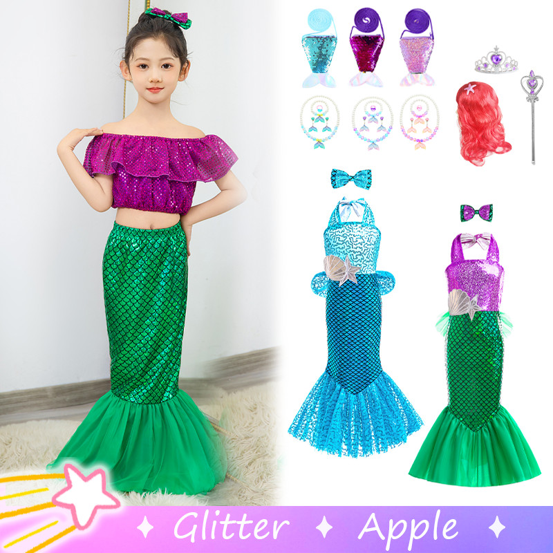 Sirena Púrpura Azul Vestido De La Princesa Para Los Niños Chica Ariel ...