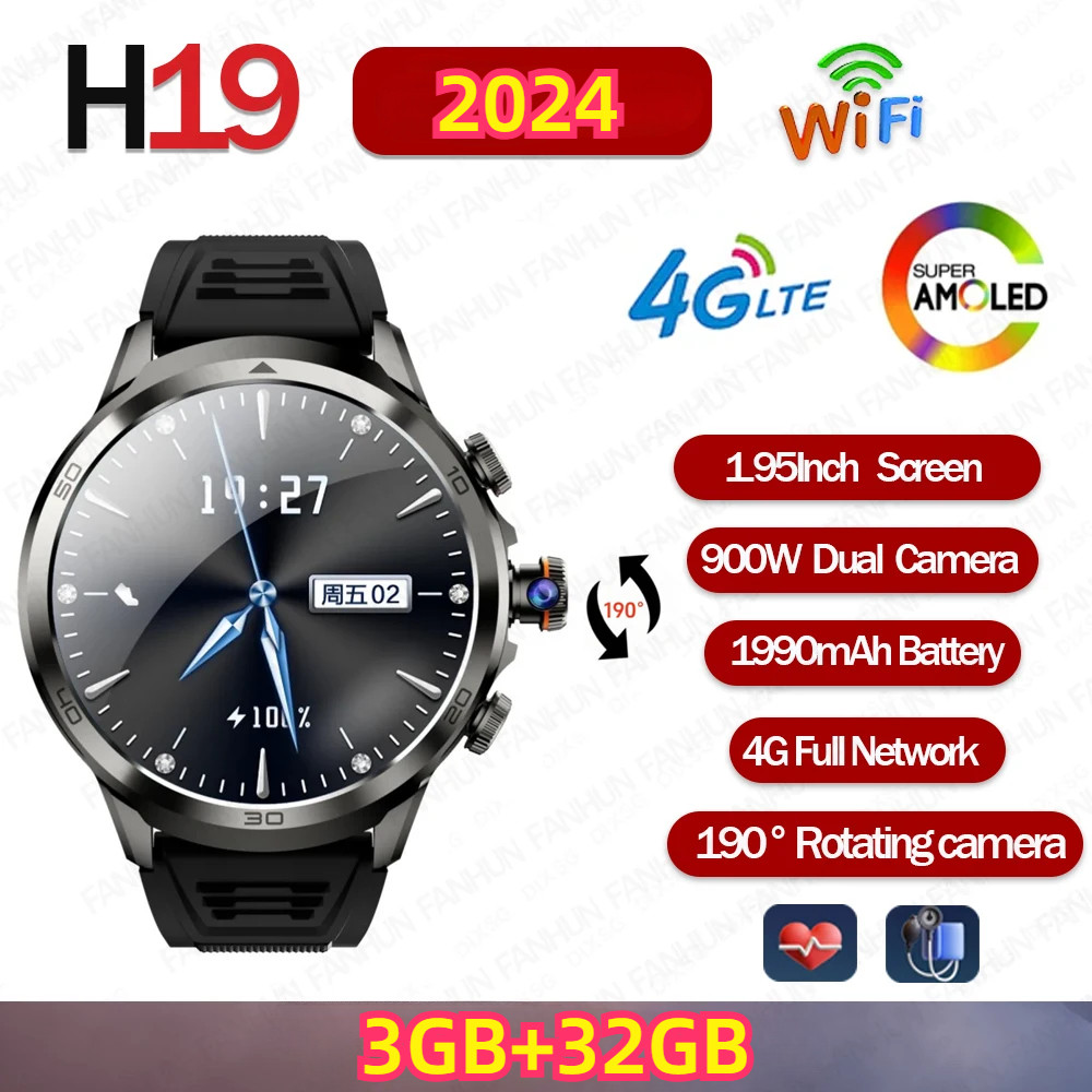 H19 Reloj Inteligente Pantalla Amoled 900W Cámara Giratoria 32GB ROM Google Play Store GPS WIFI ...