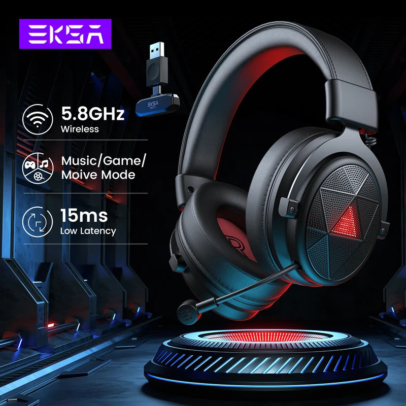 EKSA E900 X 5.8GHz Auriculares Inalámbricos 7.1 Para Juegos Con Cable Gamer Con Micrófono ENC ...