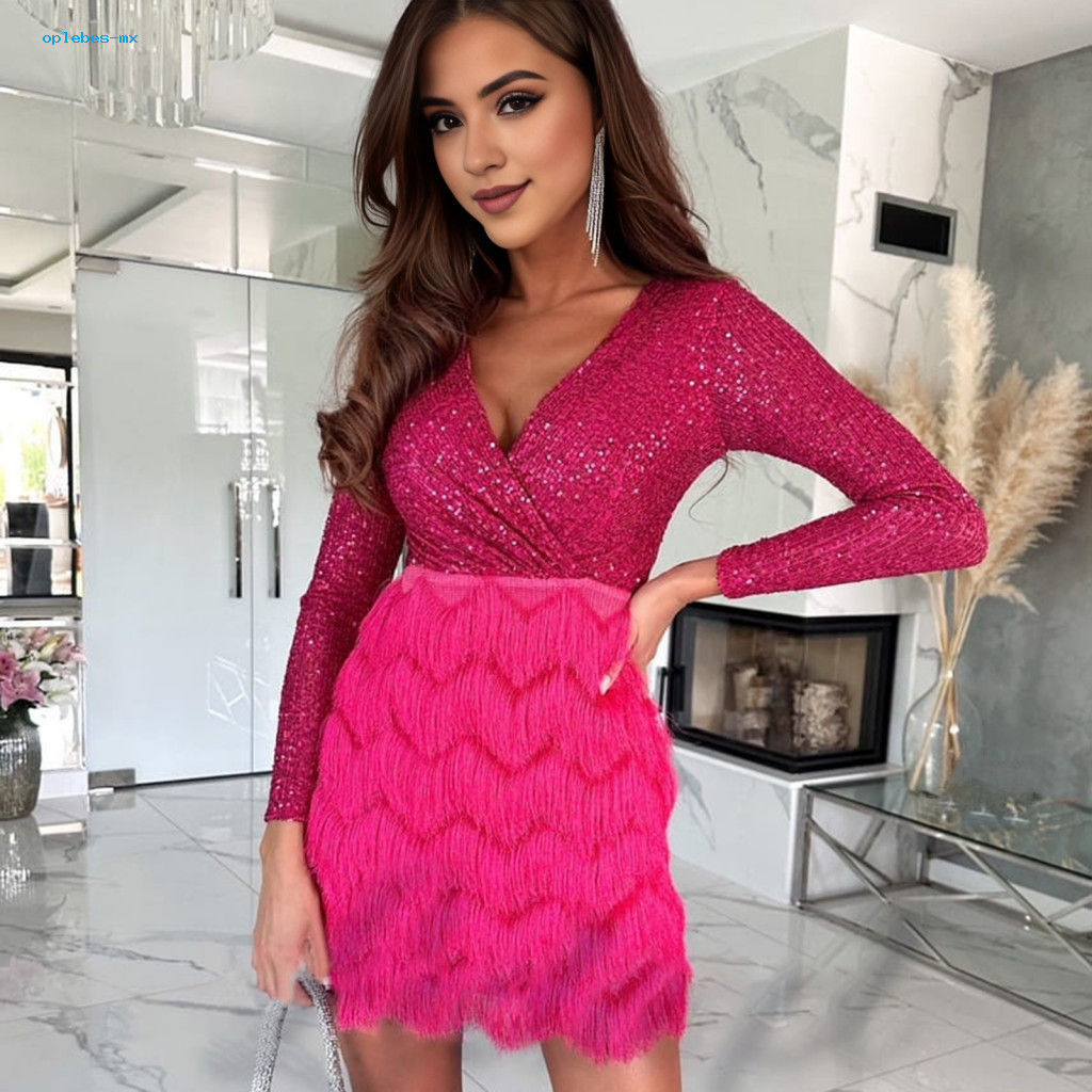 Glamorous Evening Attire V-neck Sequin Dress Sparkling Party with and ...