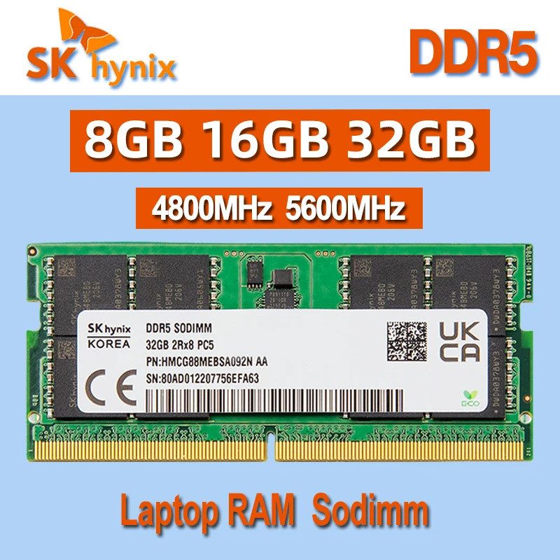 SK hynix RAM DDR5 8GB 16GB 32GB 4800MHz 5600MHz Memoria Portátilk 1Rx16 2Rx8 PC5 4800B 5600B ...