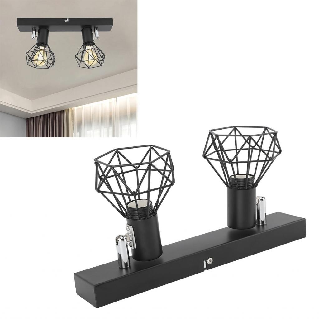 (Black)Ceiling Track Light Fixture E14 Lamp Holder Adjustable 2 Head ...