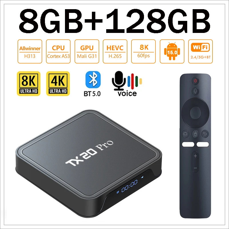 TX20 Pro TV Box Android 15 Allwinner H313 Cuatro Núcleos 8K 4K HD ...