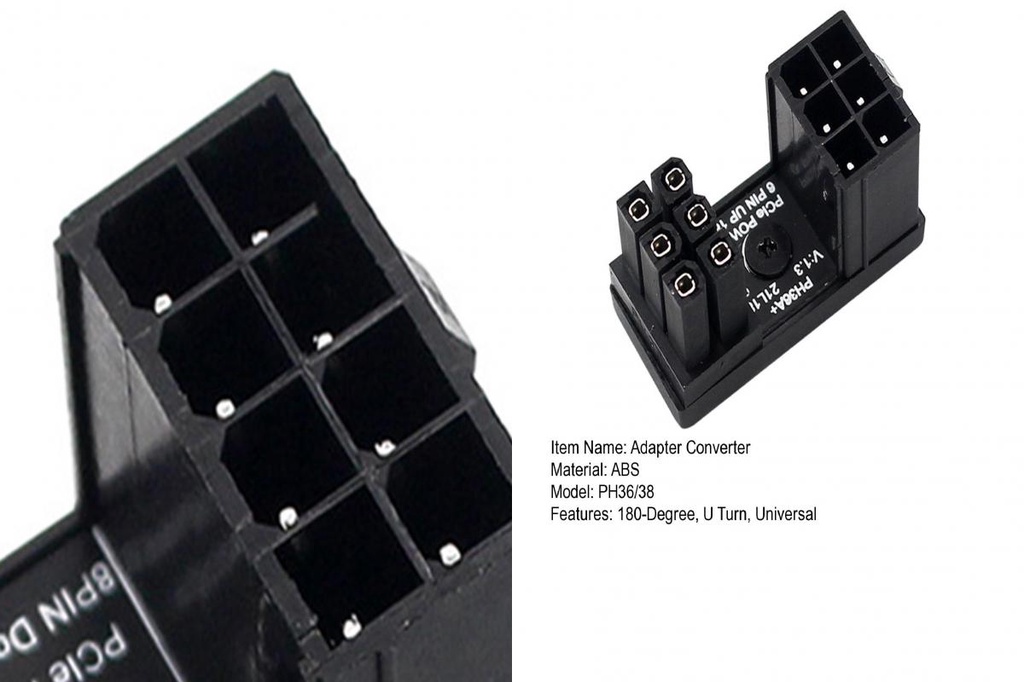 180 Degree Adapter for Atx 8-pin 6-pin Cable Vertical to Orientation ...