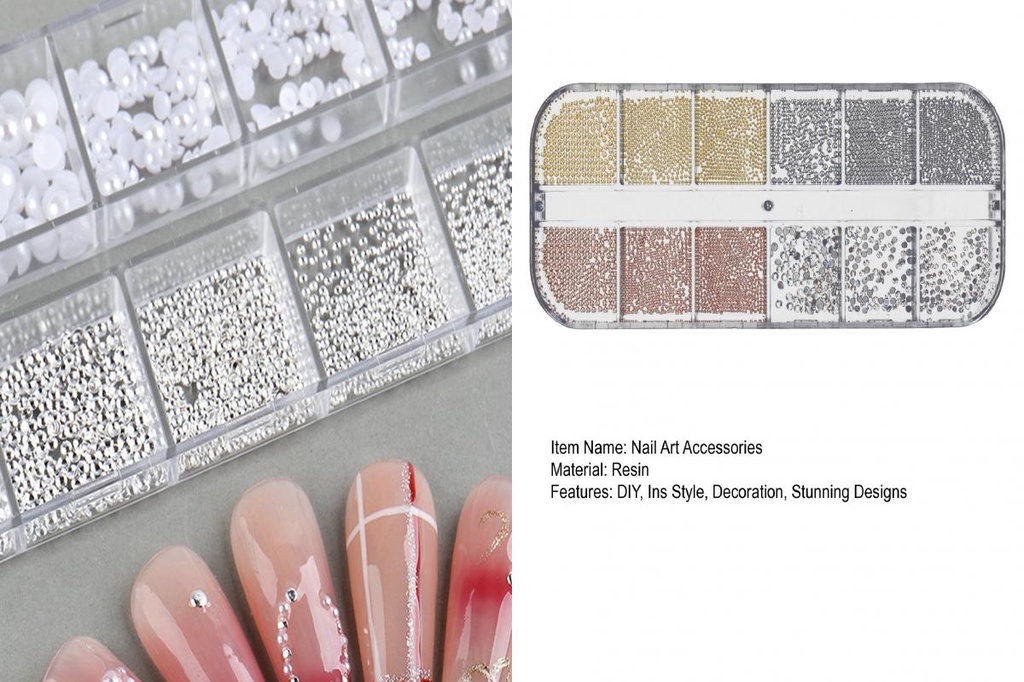 Easy-to-store Nail Beads Time-saving Decorations 12 Grids Art Pearls ...