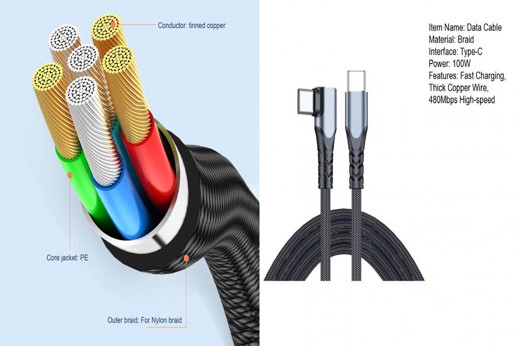 Pd100w High Power Data Cable with Thick Tinned Copper Wire Core 100w Pd ...