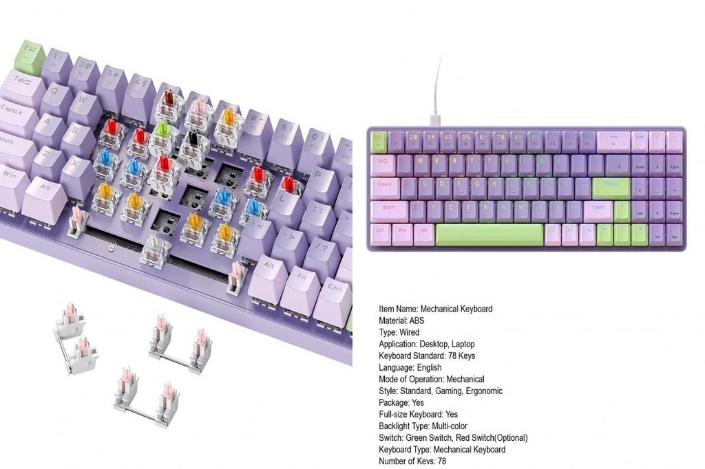 Computer Keyboard Wired Keycaps 78-key Quiet Hot-swappable Mechanical ...