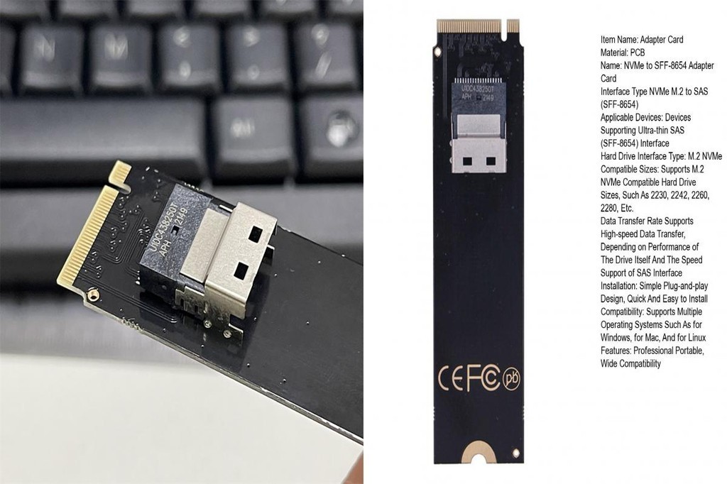 M.2 to Sas Converter High-speed Nvme Adapter Card for Mainboard Ngff M ...