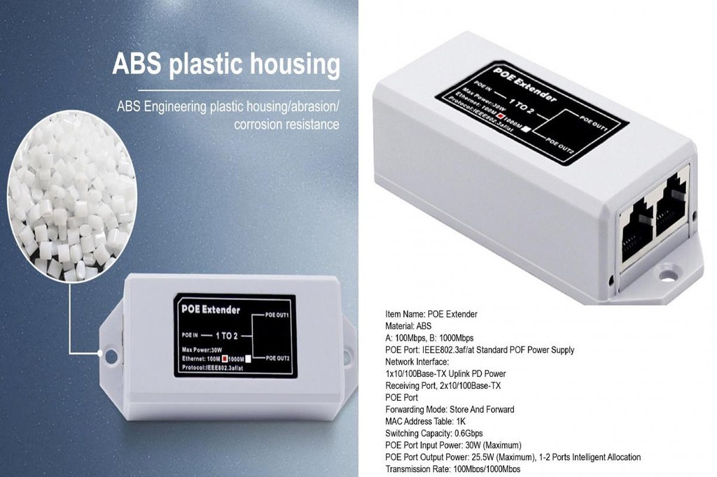 1-in 2-out Poe Extender High-speed Ethernet Repeater for Ip Security ...