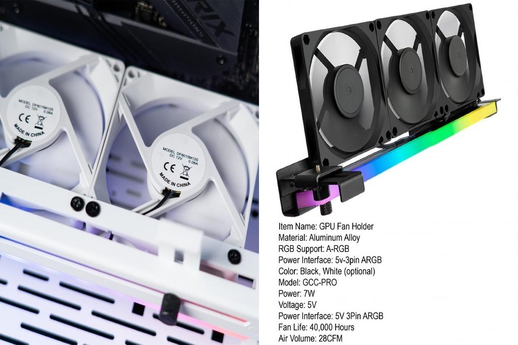 2-in-1 Graphic Card Holder Graphics Fan Bracket Argb Gpu Cooler with 3 ...