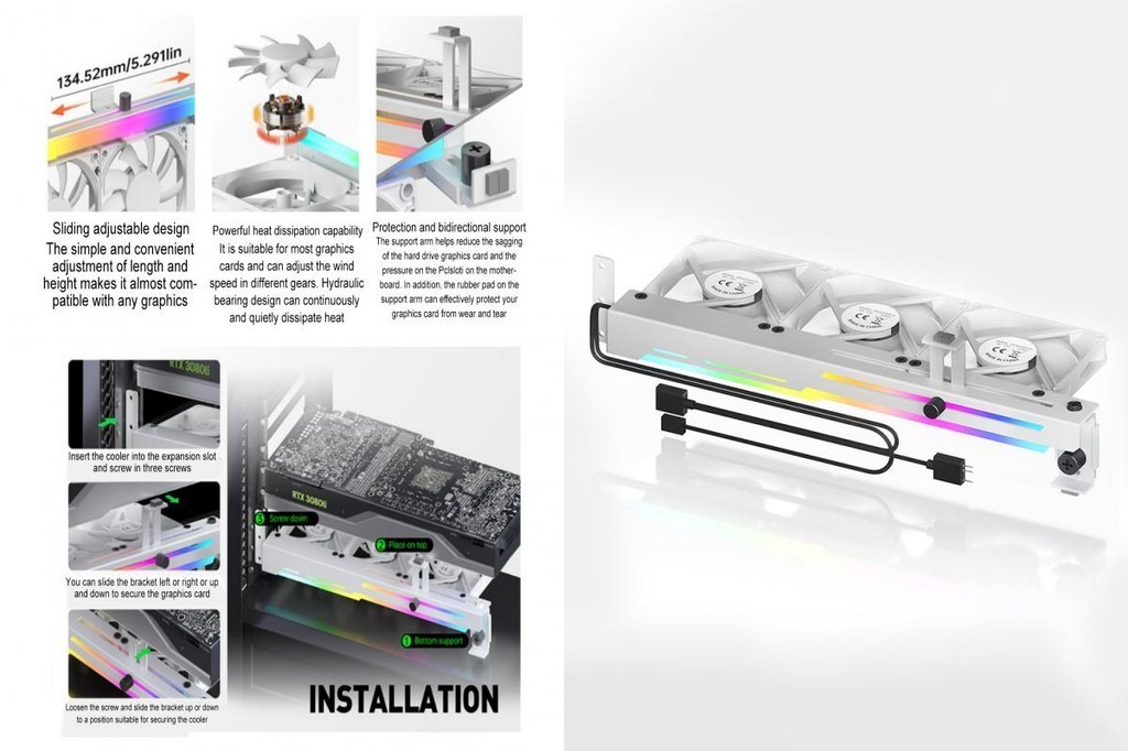 Graphics Card Fan Bracket Pci-e Argb Gpu Cooler with 3 Fans for ...
