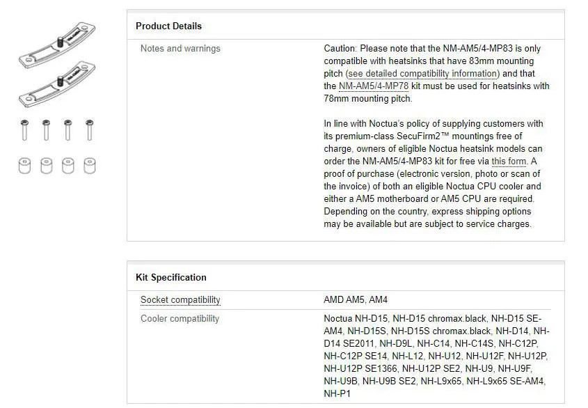 Noctua NM-AM5/4-mp83 kit De Montaje AMD-AM4 Soporte Para La Mayoría De ...