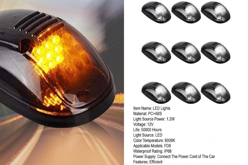 Solar Cab Lights for Trucks Powered Led Wireless Vibration Sensor Roof ...