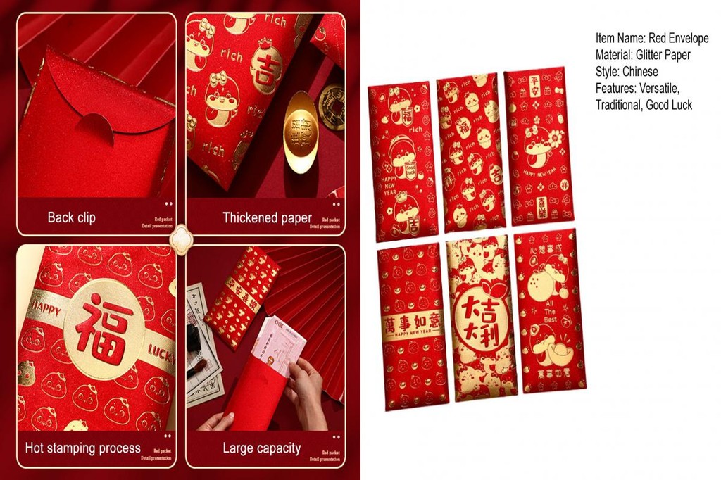Red Envelope Gift Set Chinese New Year Envelopes 6pcs Lunar Lucky Money ...