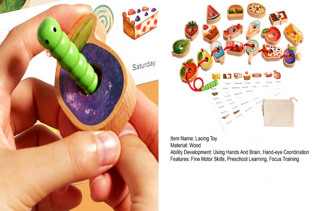 Colorful Bead Lacing Toy Wooden Sorting Caterpillar Threading for ...