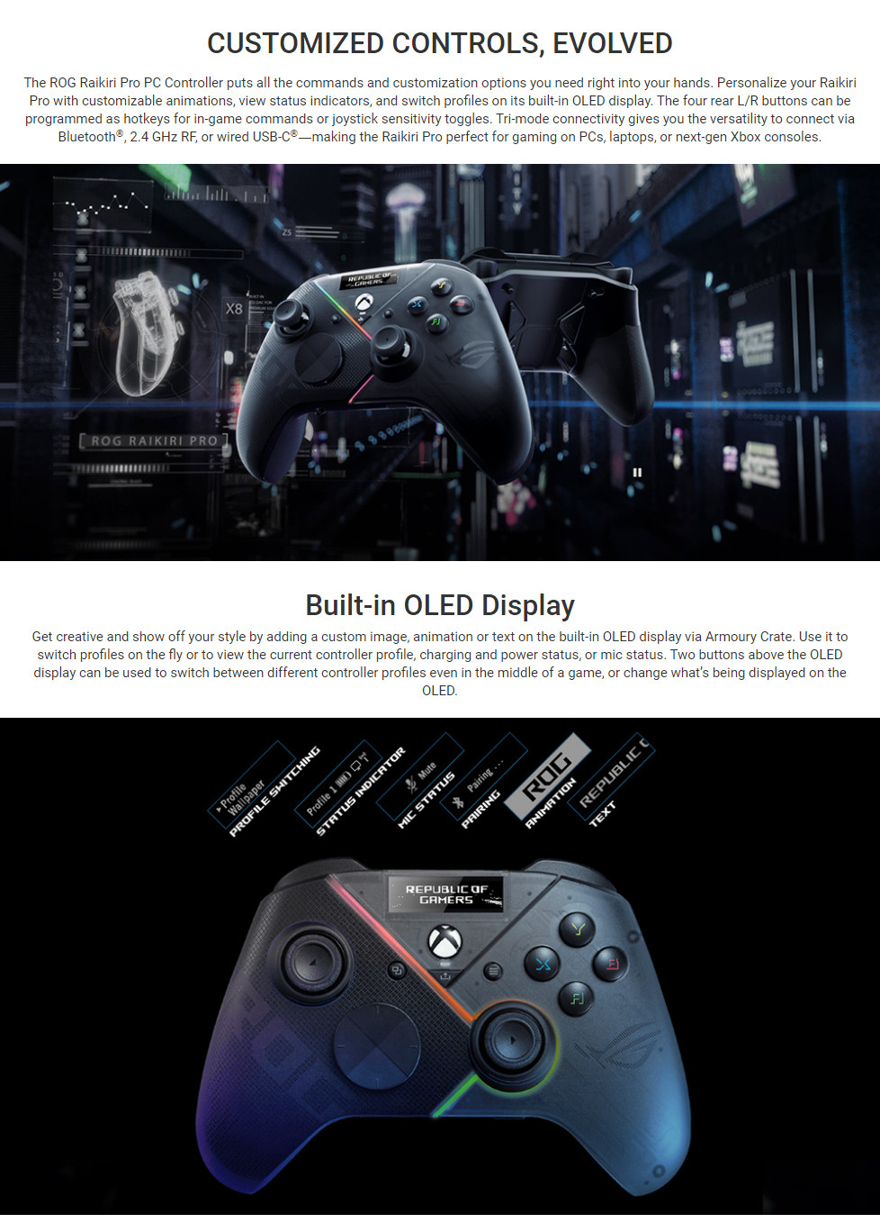 Tri Asus ROG Raikiri Pro Pantalla OLED Incorporada , Conectividad ...