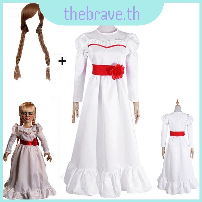 Annabelle Disfraz De Fantasma Muñeca Cosplay Blanco Vestido Largo De La ...